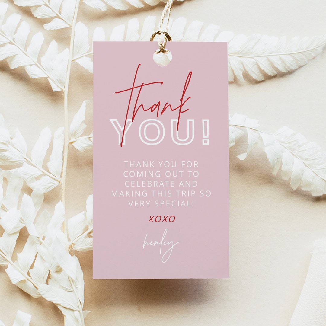 HENLEY Favor Tag Template, Modern Bachelorette Gift Tag, Hot Pink and ...