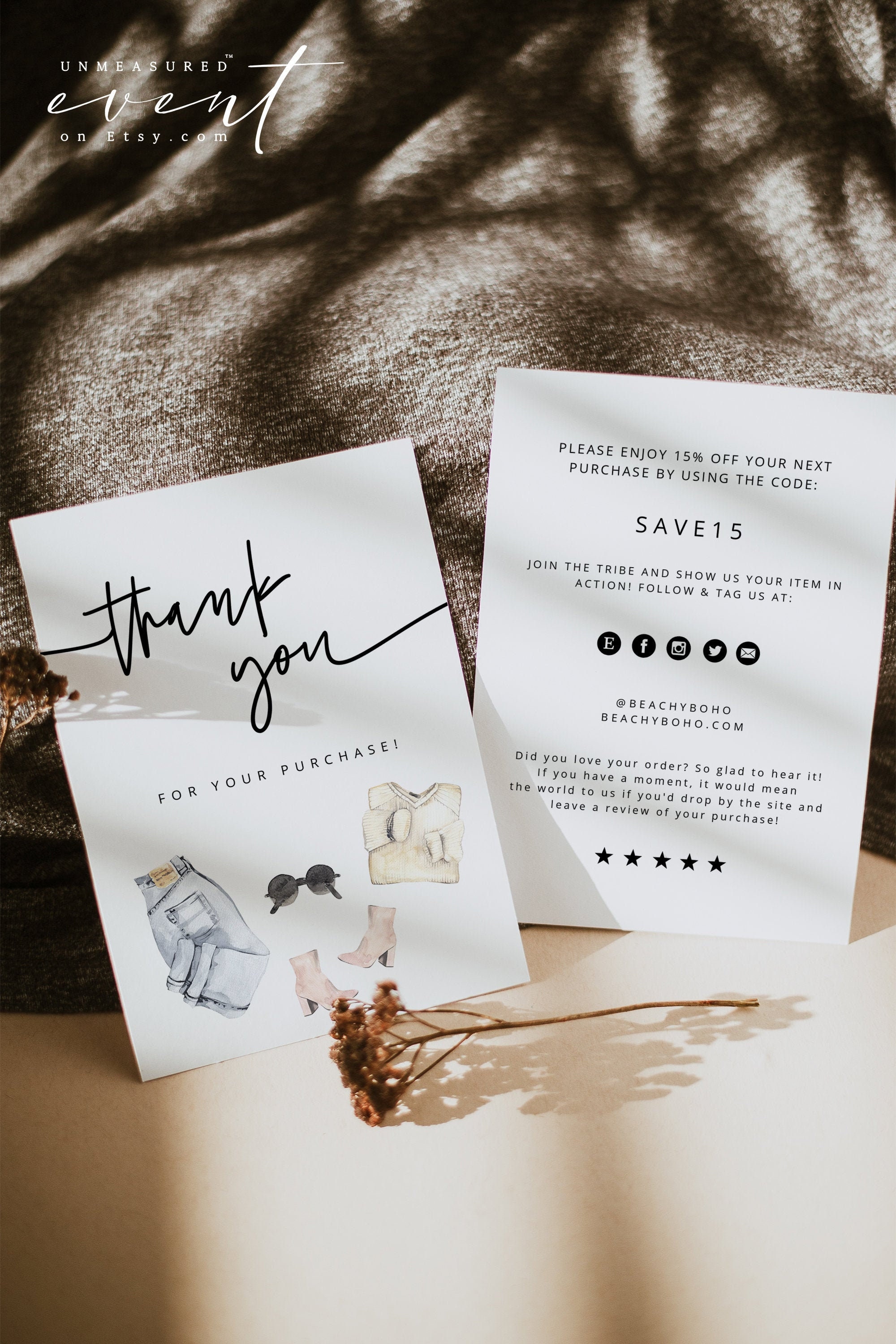 Boutique Thank You Card Template, Thank You Package Insert With ...