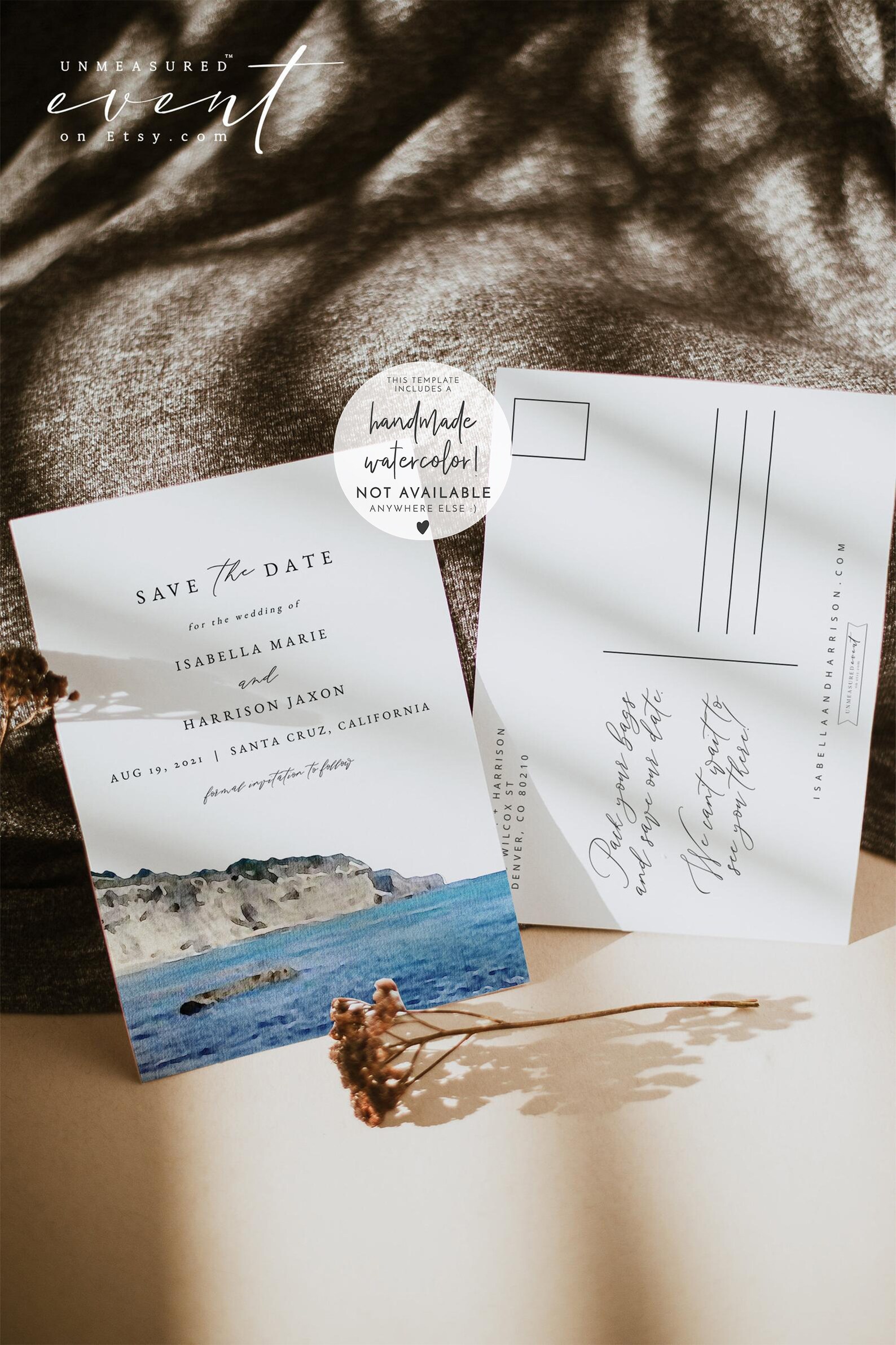 Santa Cruz Save the Date Template Watercolor California - Etsy