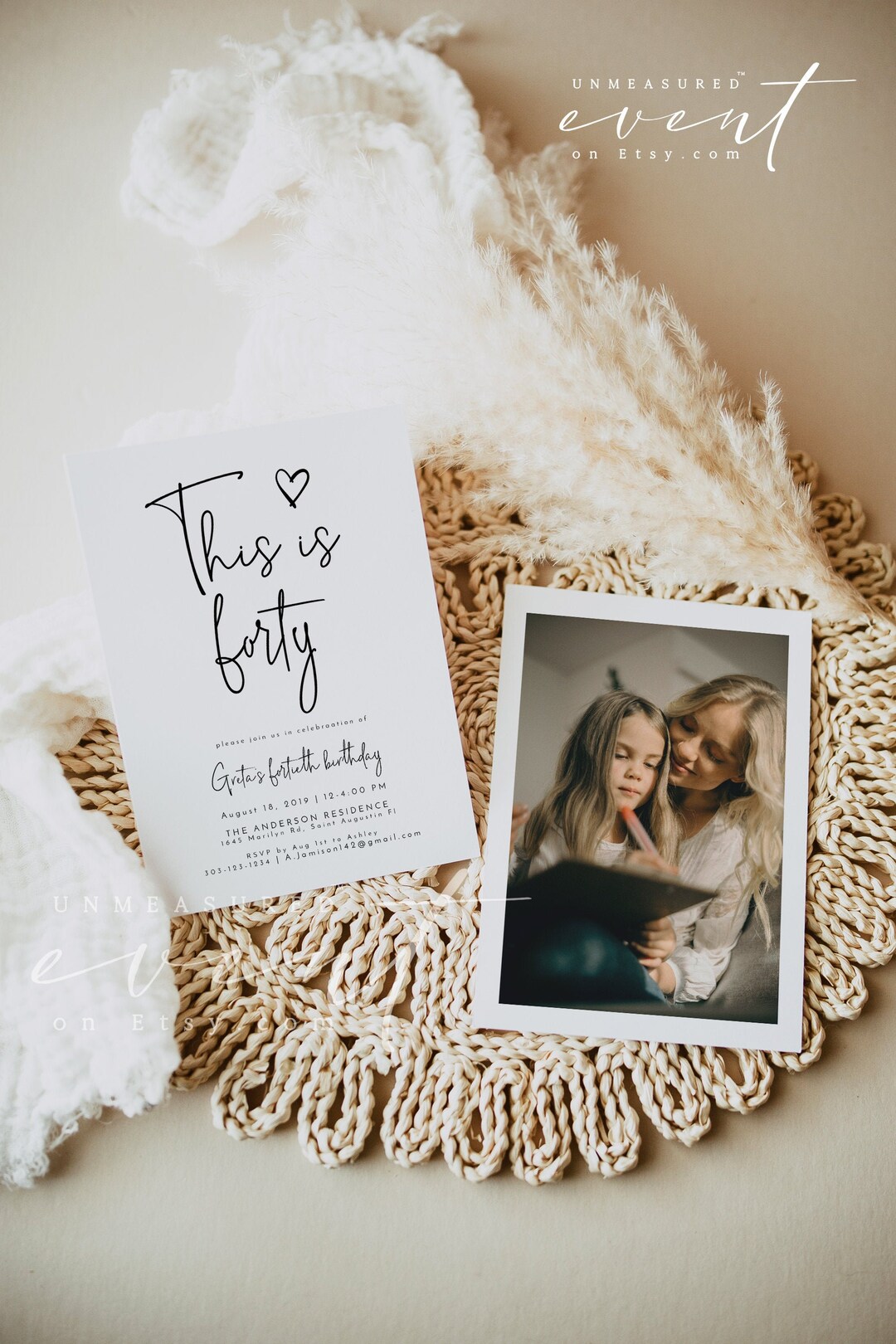 REECE Birthday Invitation Template, 40th Birthday Invite, Fortieth ...