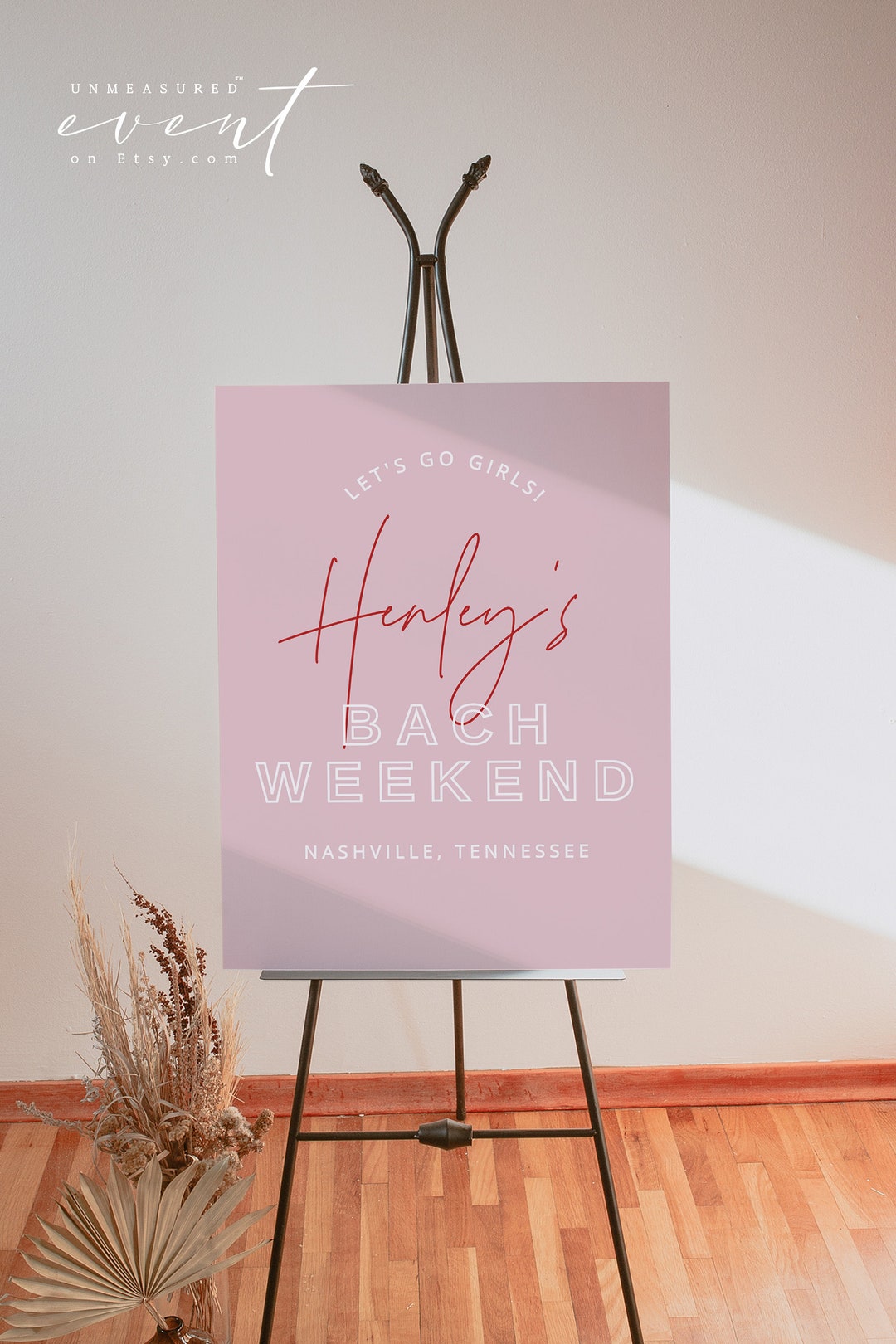 HENLEY Bachelorette Welcome Sign Template Edgy Pink and Red ...