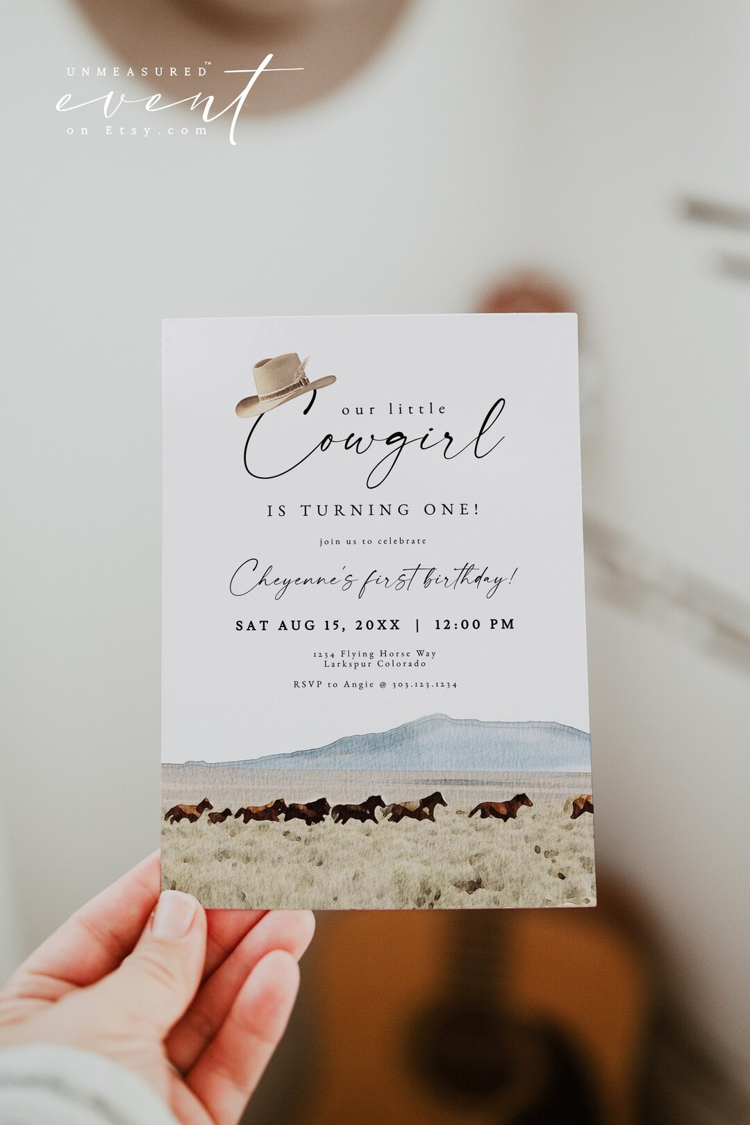 CHEYENNE Cowgirl First Birthday Invitation Template, Cowgirl Birthday ...