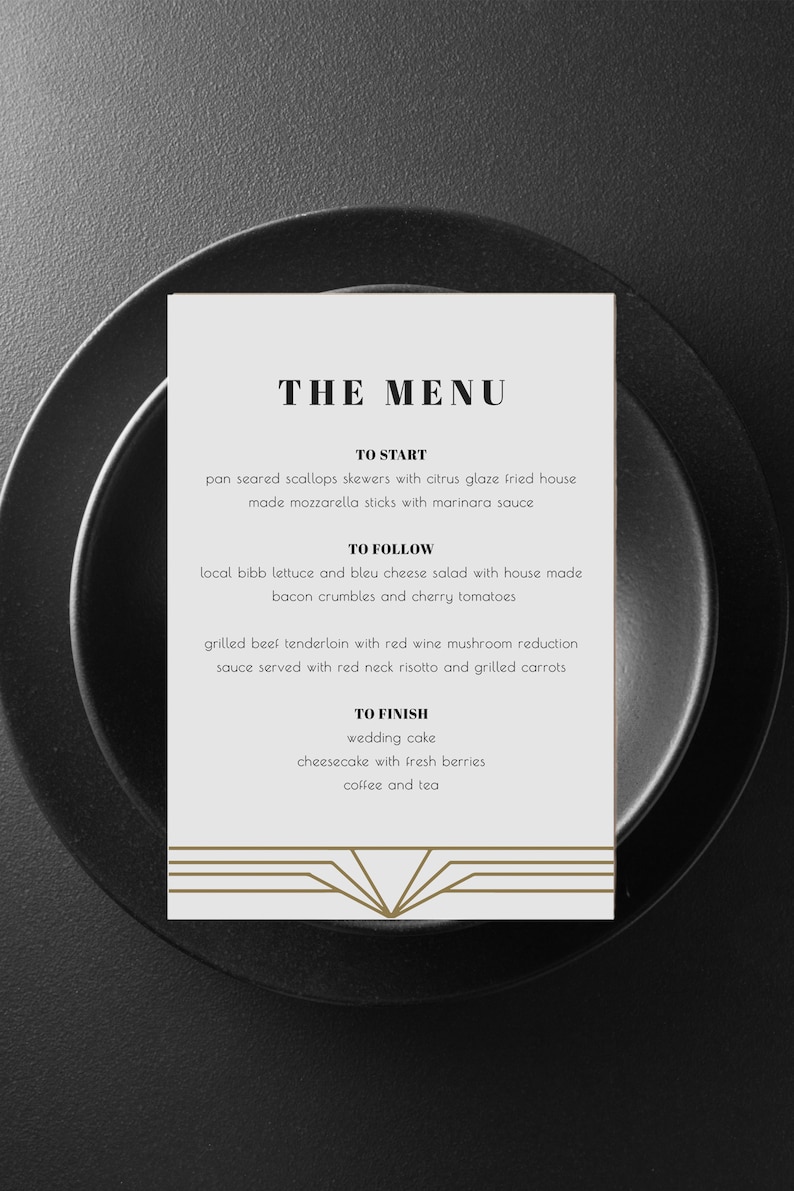 DAISY Art Deco Menu Template, Gold and White Art Deco Menu Printable ...