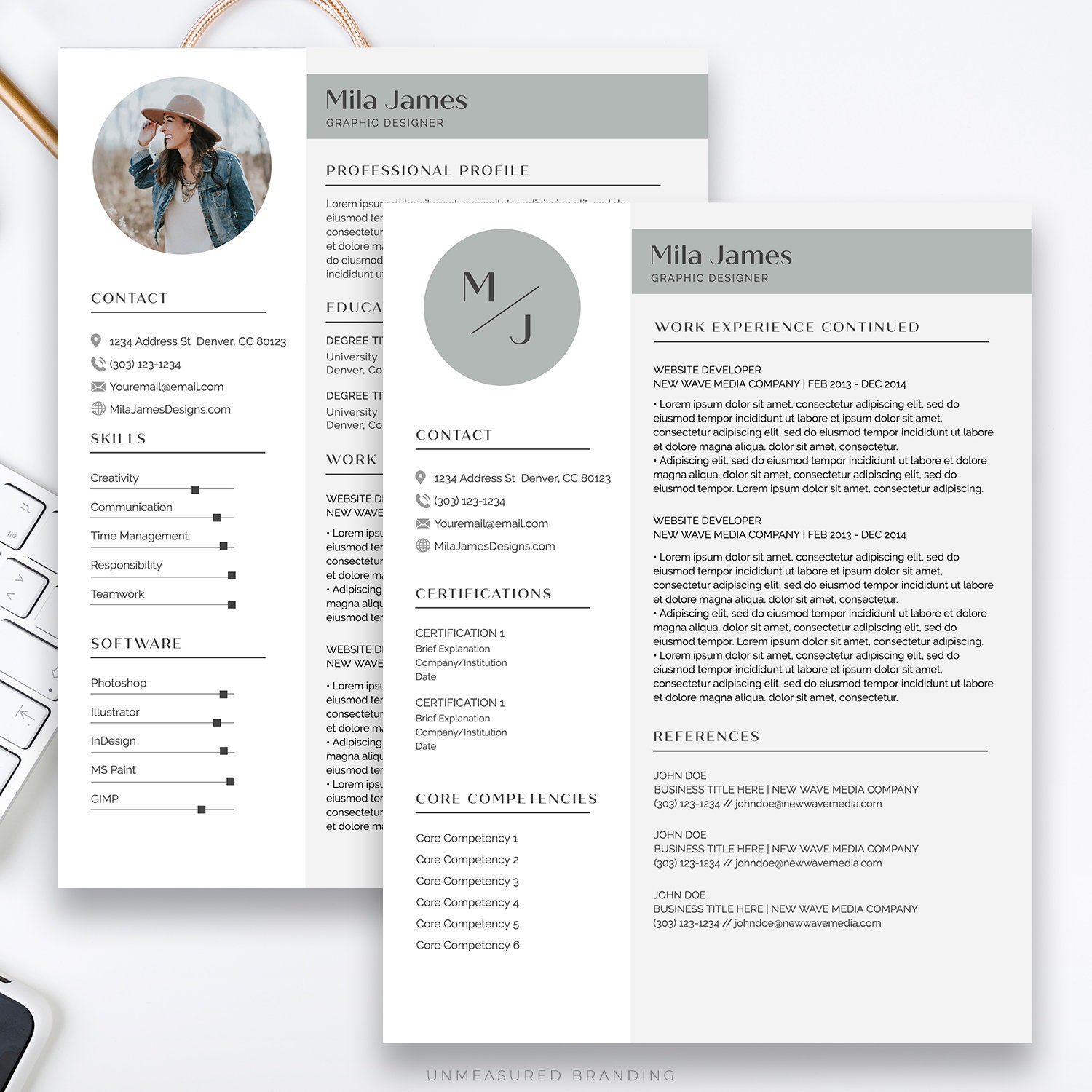 Gray and Hunter Green Modern Resume Template Resume Template | Etsy