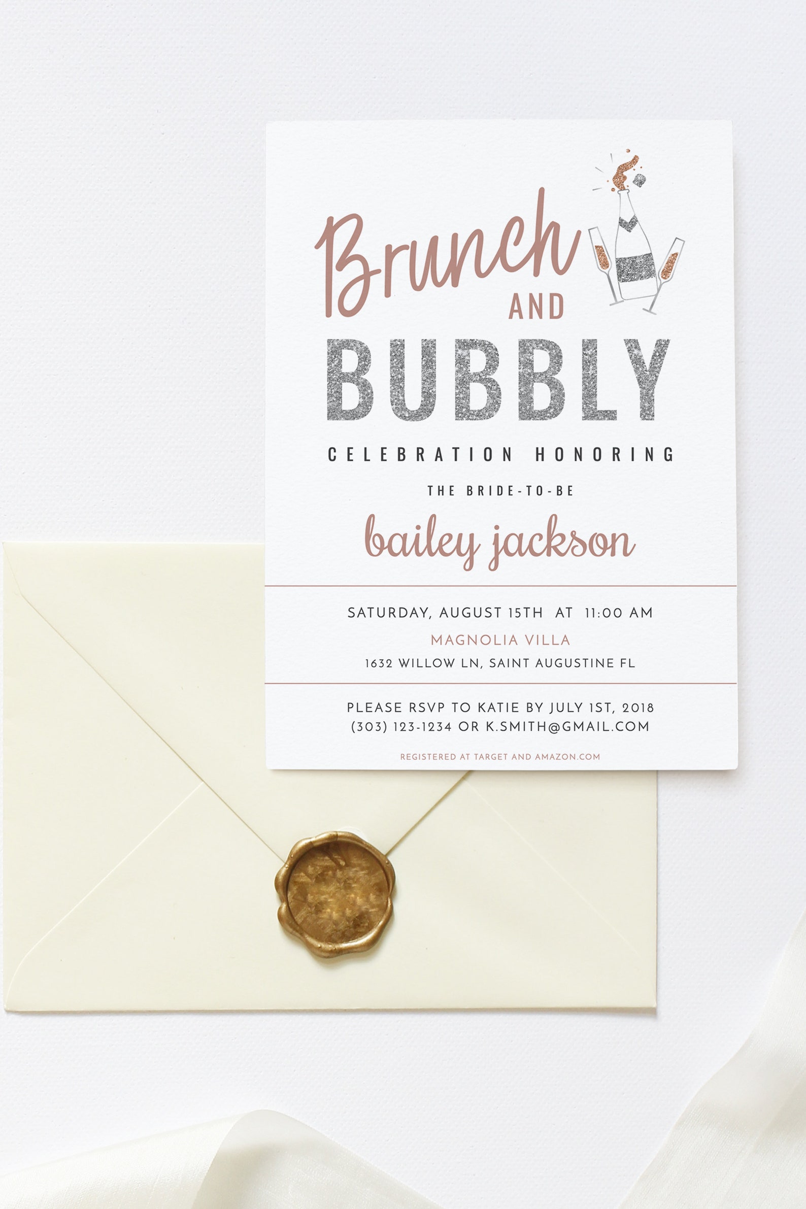 GENNA Champagne Brunch Invitation Template, Brunch and Bubbly Bridal ...
