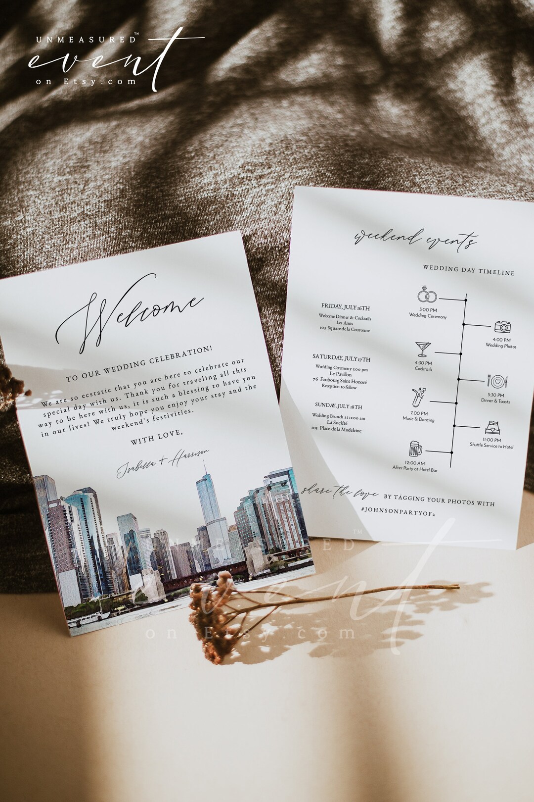 CHICAGO Wedding Timeline Template, Watercolor Chicago Skyline Wedding ...