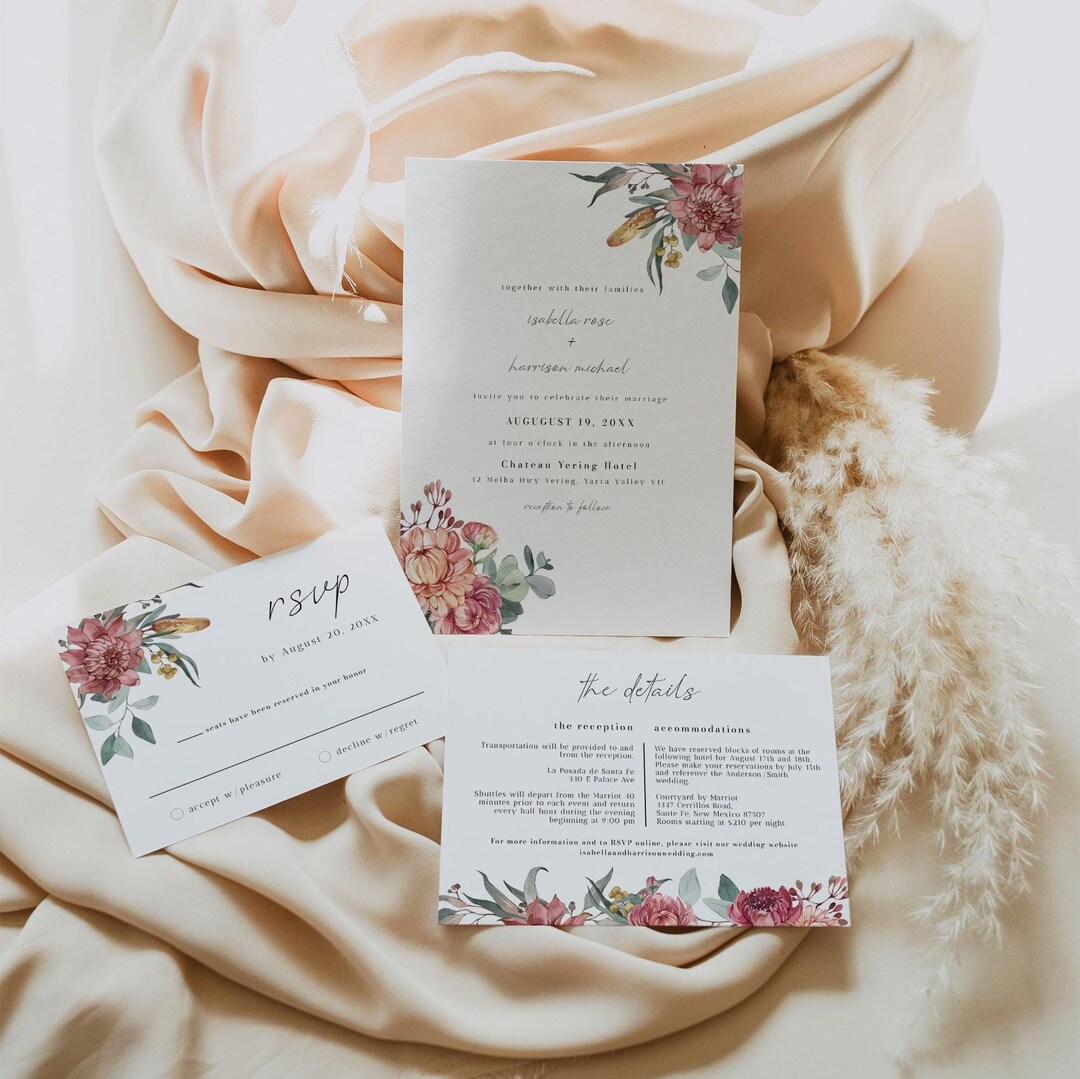 Australian Wedding Invitation Template Suite, Australian Flowers ...