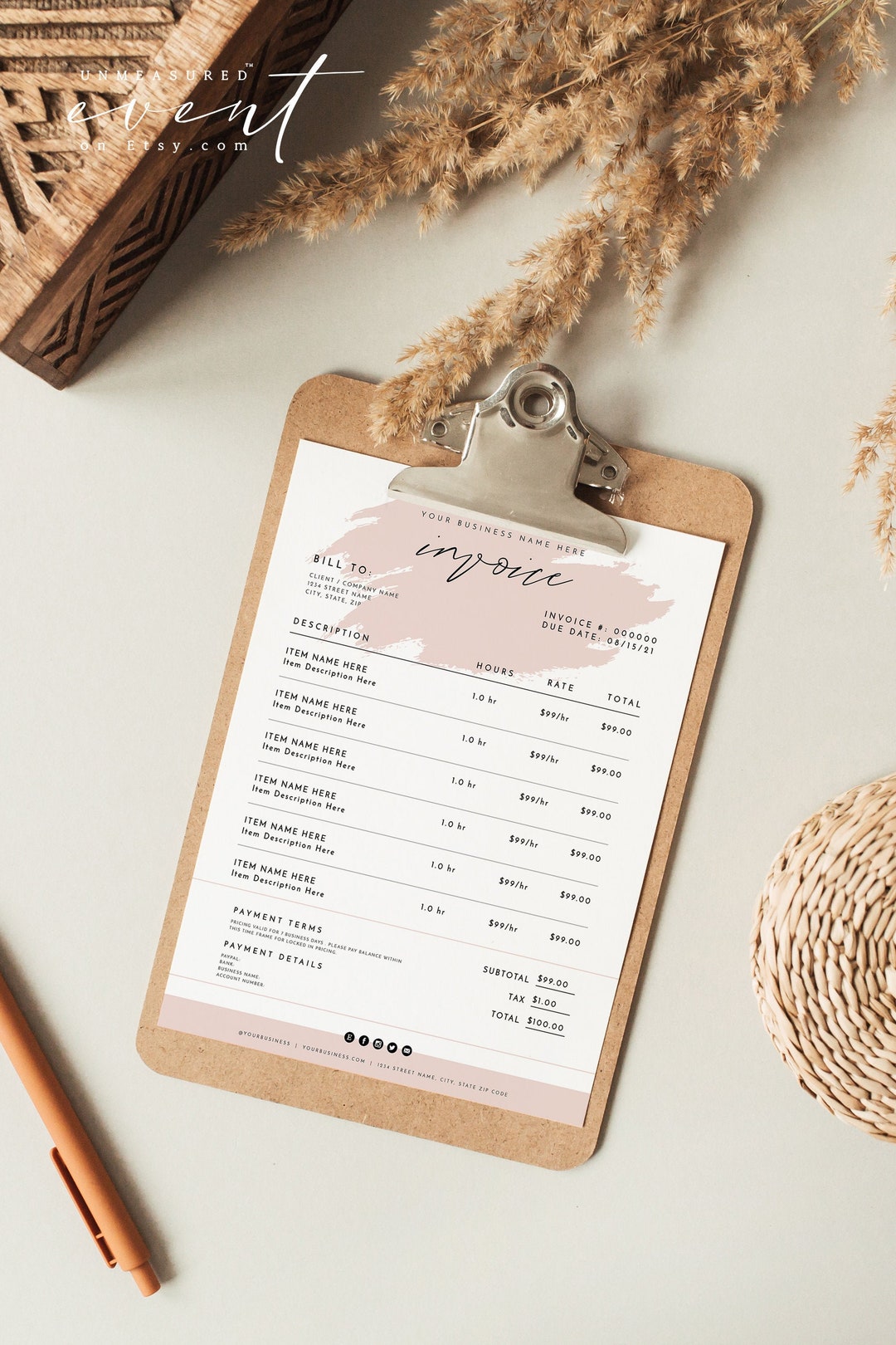 GRETCHEN Invoice Template, Printable Invoice, Order Form, Small ...