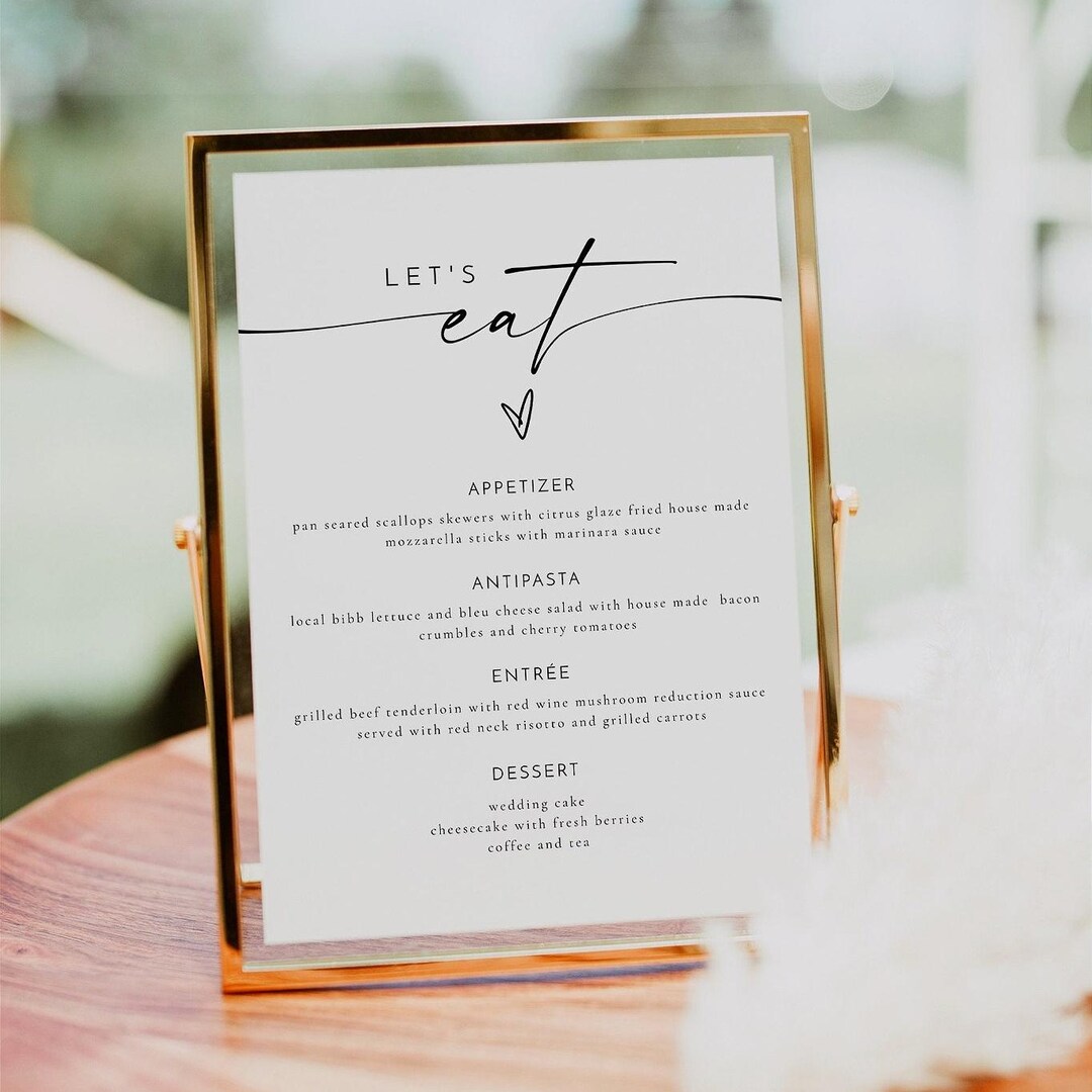 Minimalist Dinner Menu Template, Wedding Food Menu Sign Printable ...