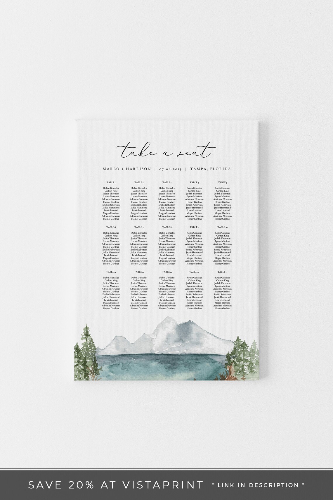 CLOVER Mountain Wedding Table Seating Chart Template, Mountain Lake ...
