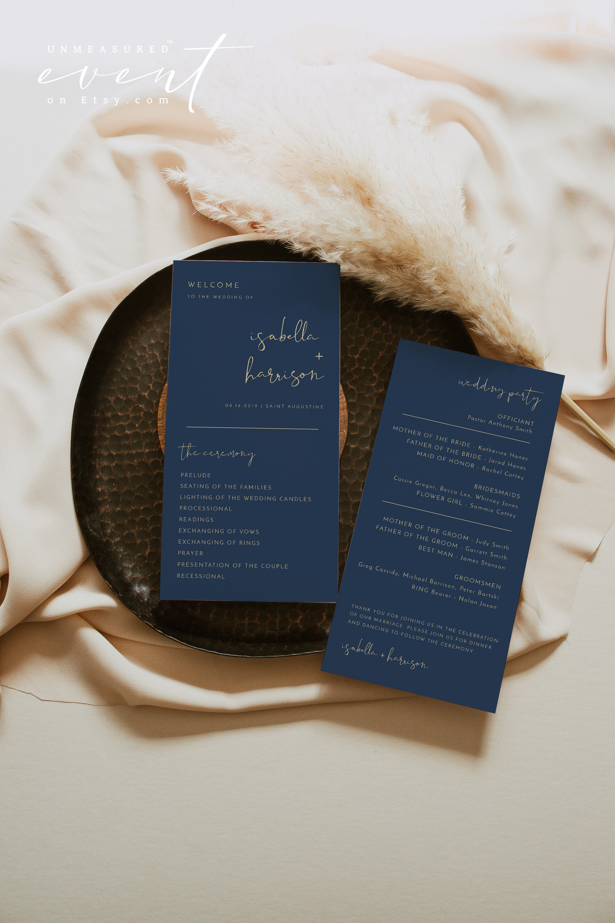 CAITLIN Navy and Gold Wedding Program Template Modern - Etsy