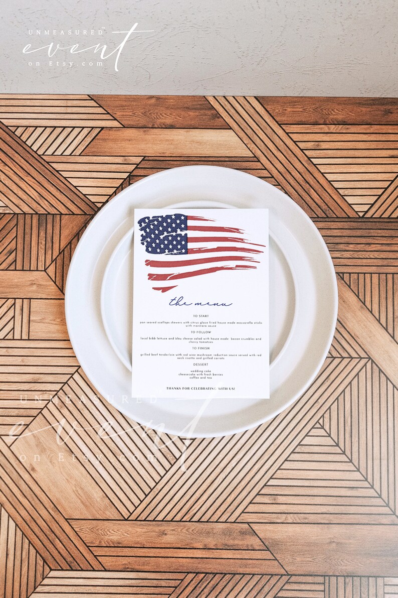 American Flag Menu Template US Flag Menu Military Retirement - Etsy