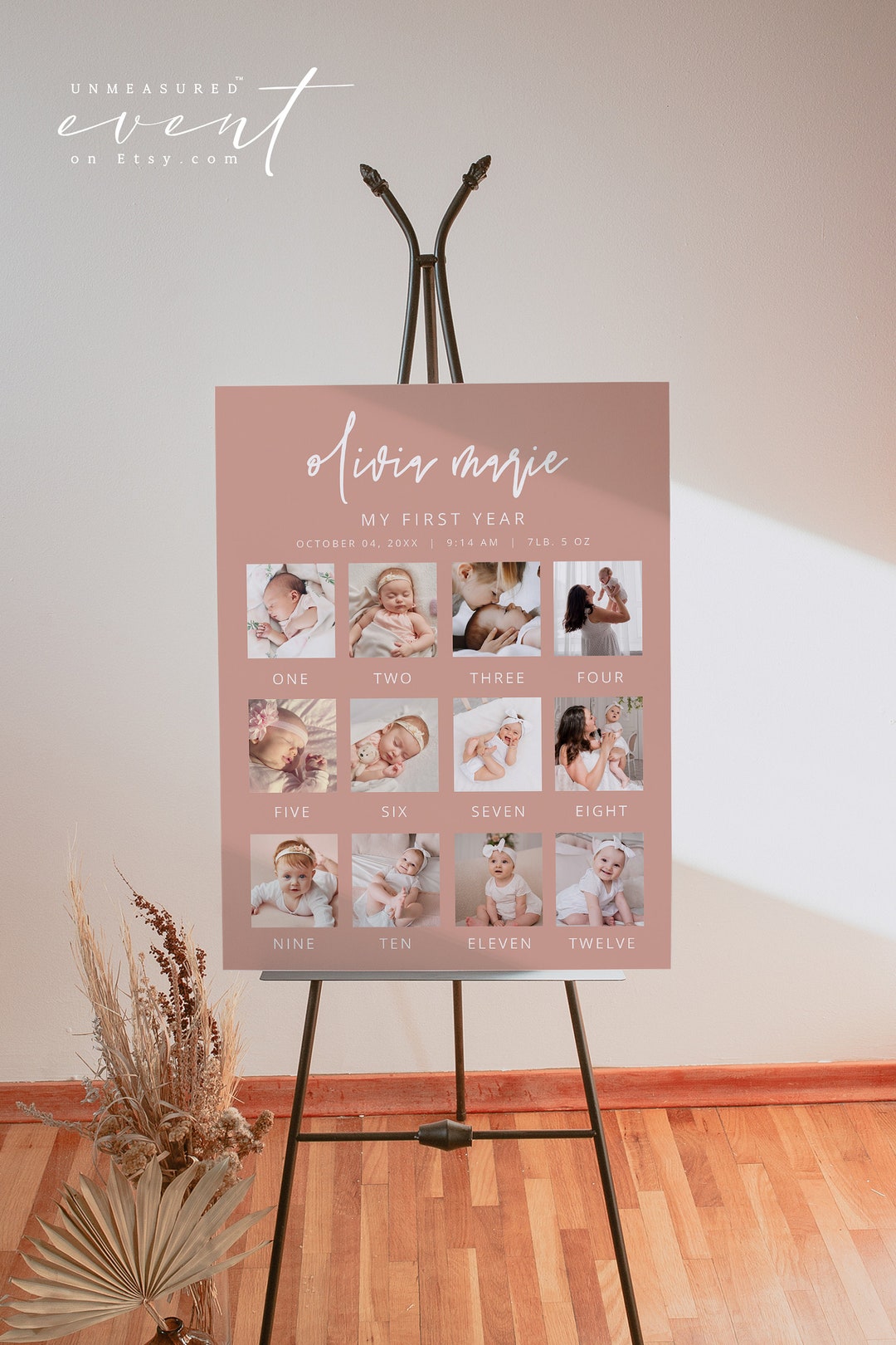 MARLO Bohemian First Birthday Photo Sign Template, Blush 1st Birthday ...