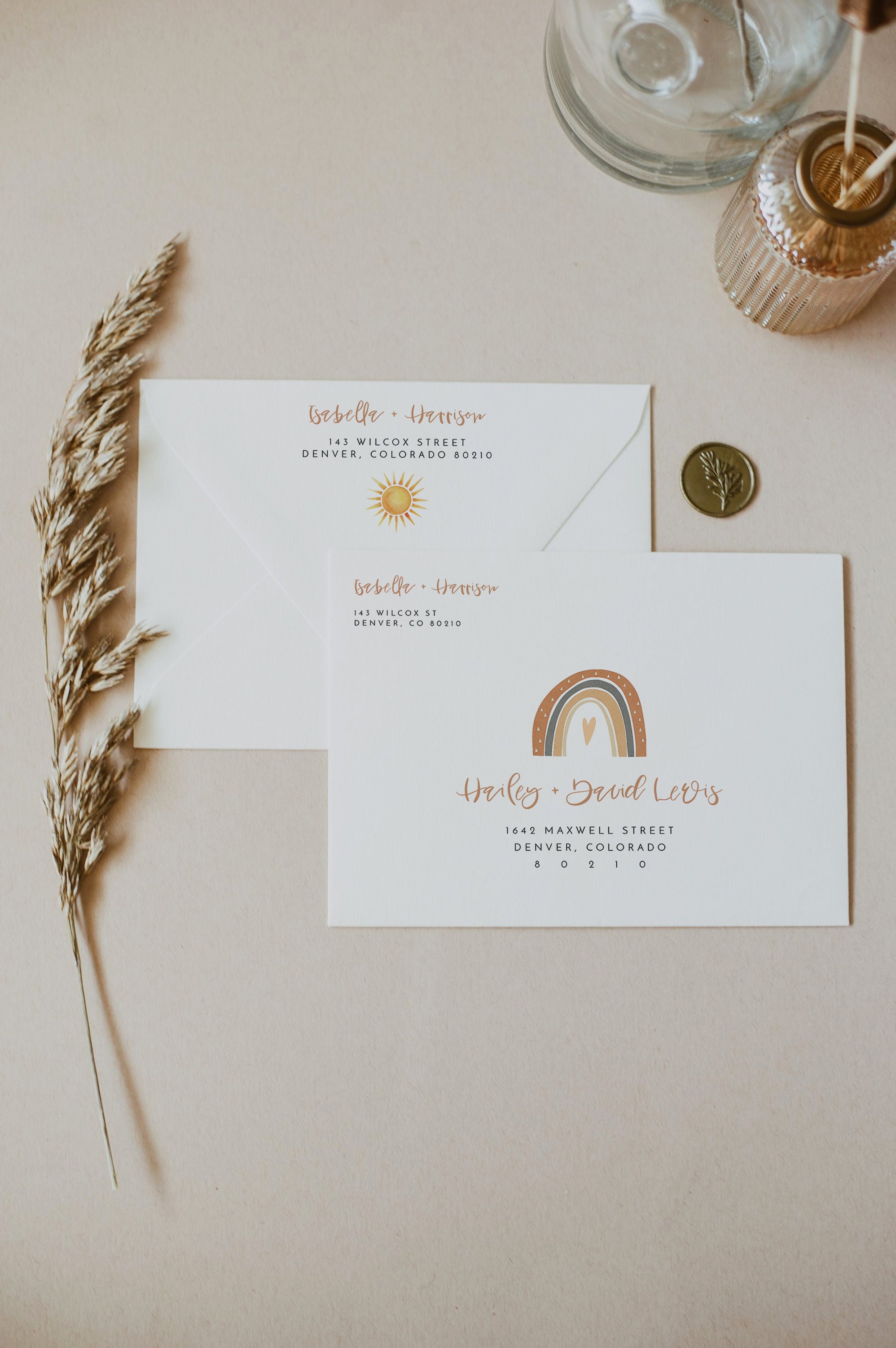 ANSLEY Boho Rainbow Envelope Addressing Template Terracotta - Etsy