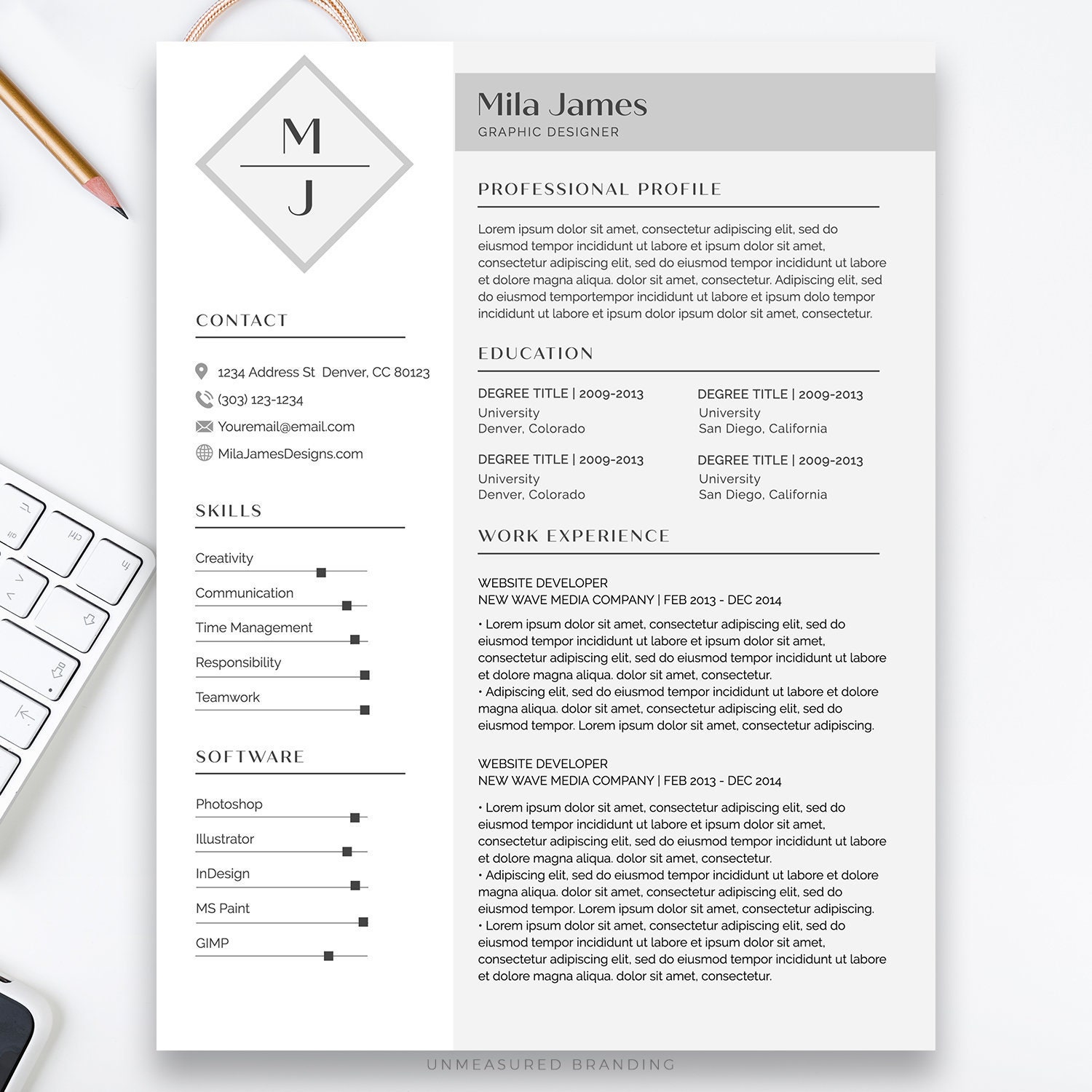 Gray Classic Resume Template Resume Template Instant - Etsy