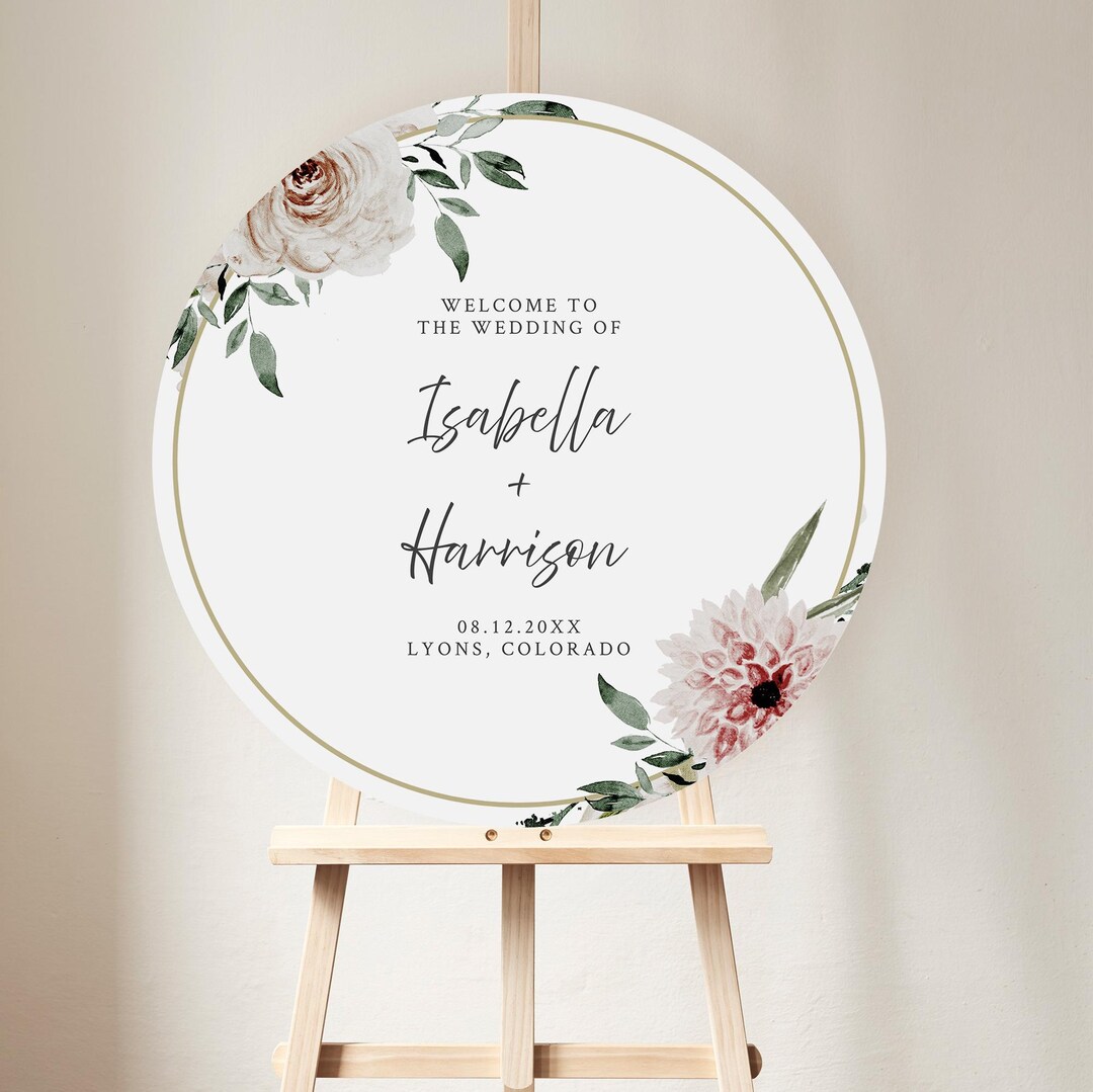 Round Wedding Welcome Sign Template, Square Wedding Welcome Sign, Dusty ...