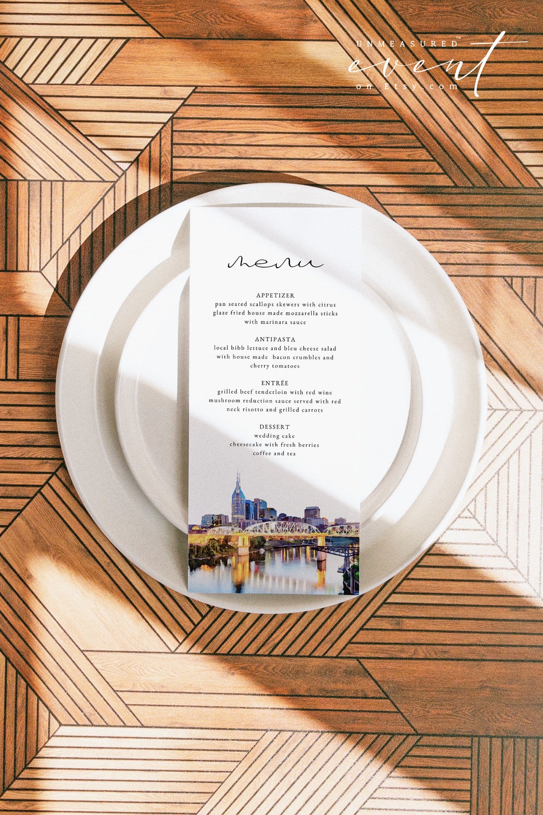 Nashville Menu Card Template, Destination Wedding Menu Cards, Dinner ...