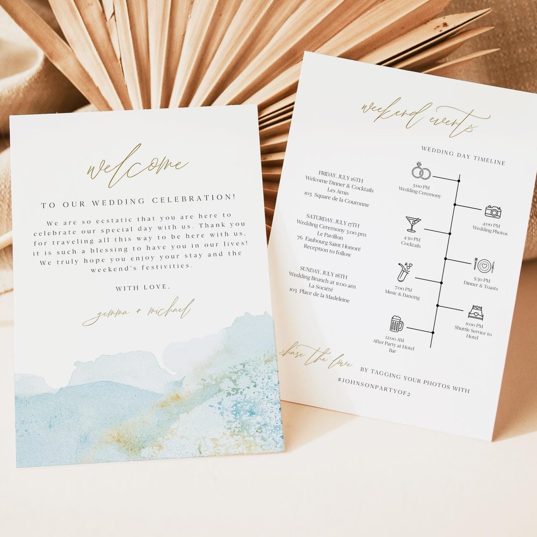 Wedding Timeline Cards, Wedding Weekend Details, Wedding Weekend ...