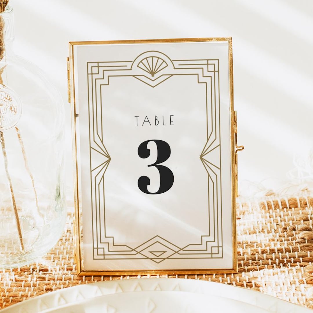 Art Deco Table Number Template, Tree Table Number, Gold Art Deco ...