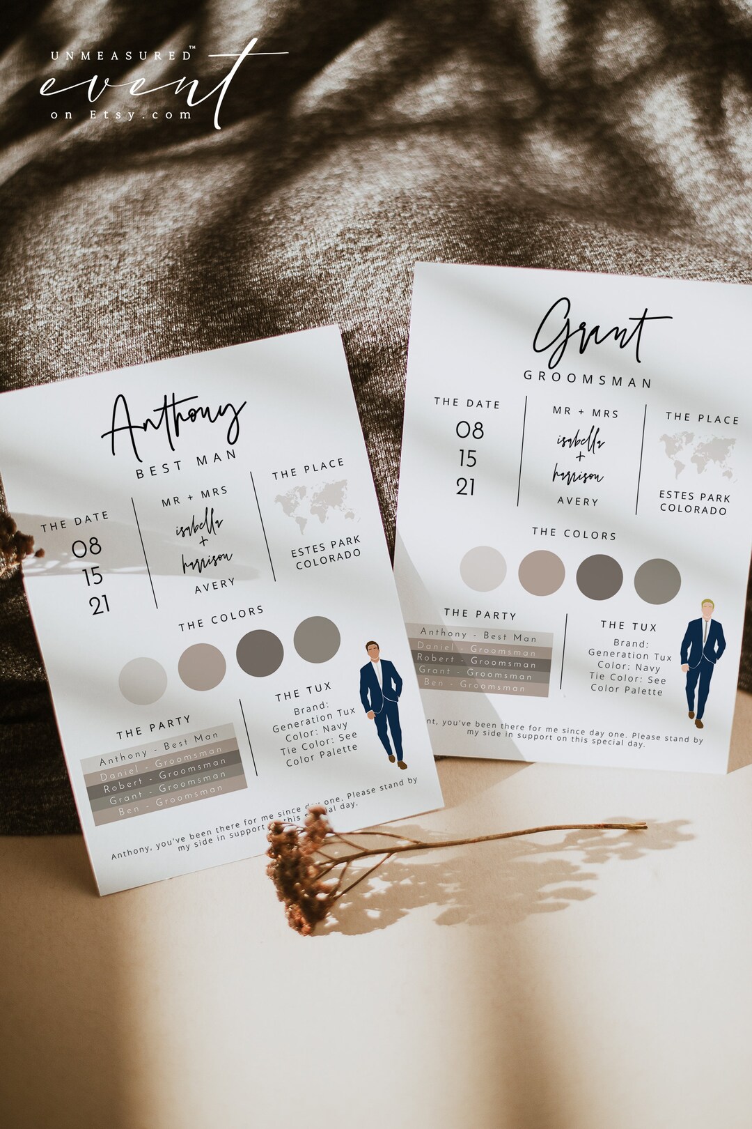 Modern Groomsmen Info Card Template, Bridal Party Info Card, Groomsman ...