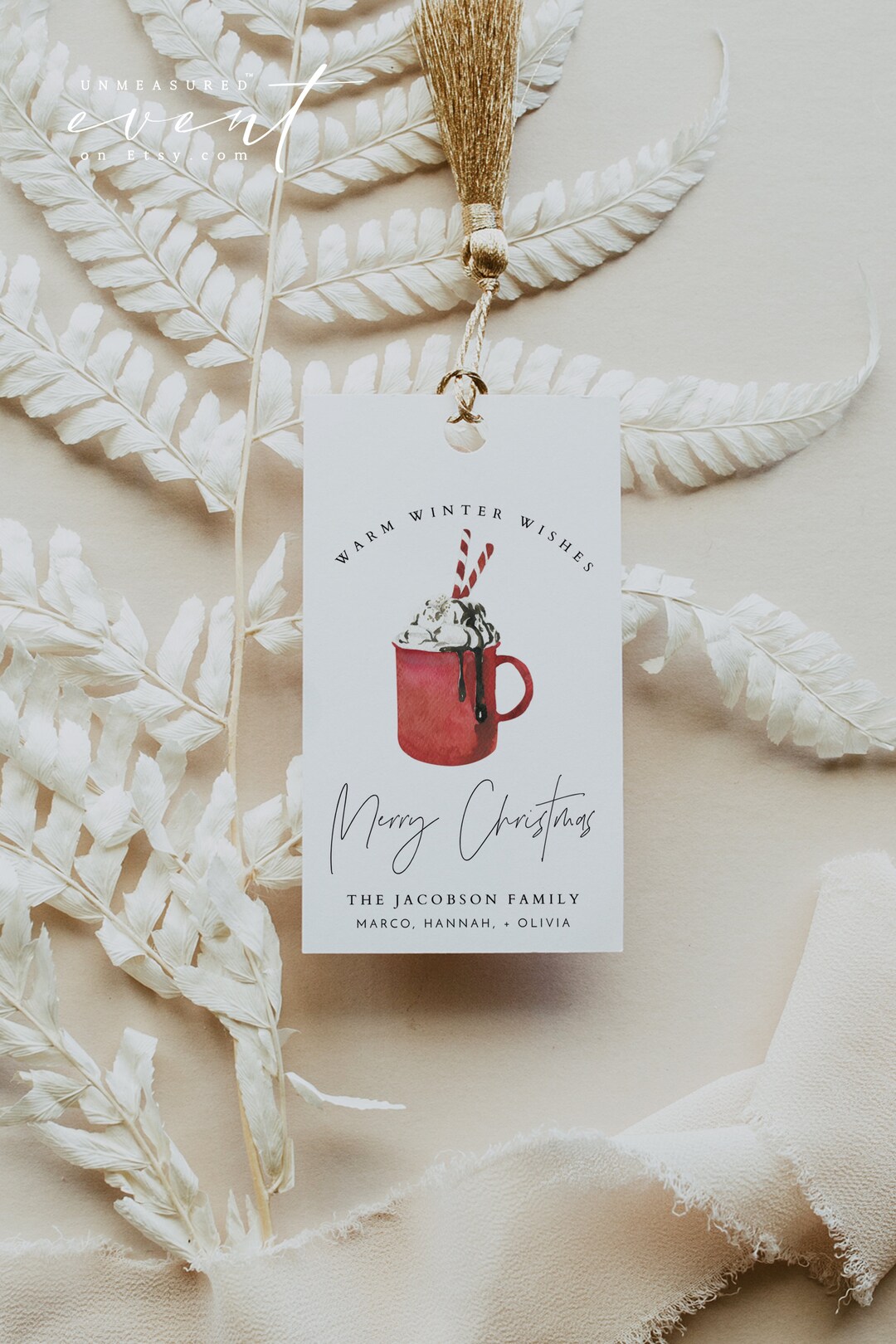 Minimalist Hot Cocoa Gift Tag Template, Modern Merry Christmas Holiday ...