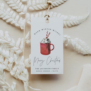 Minimalist Hot Cocoa Gift Tag Template, Modern Merry Christmas Holiday ...
