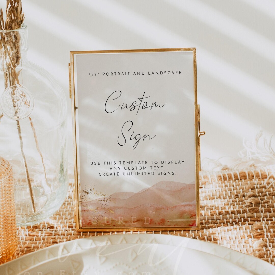 Custom Sign Template, 5x7" Editable Sign, Table Top Signs, Bohemian ...