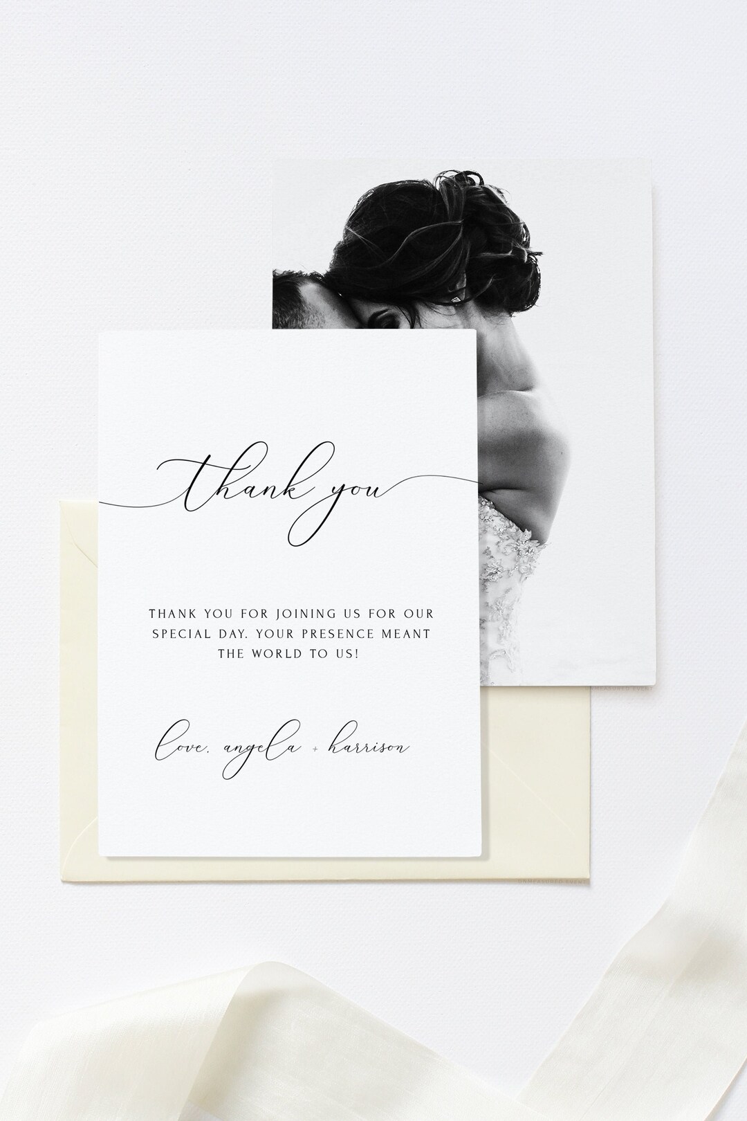 Calligraphy Portrait Thank You Card Template, Modern Wedding Thank You ...