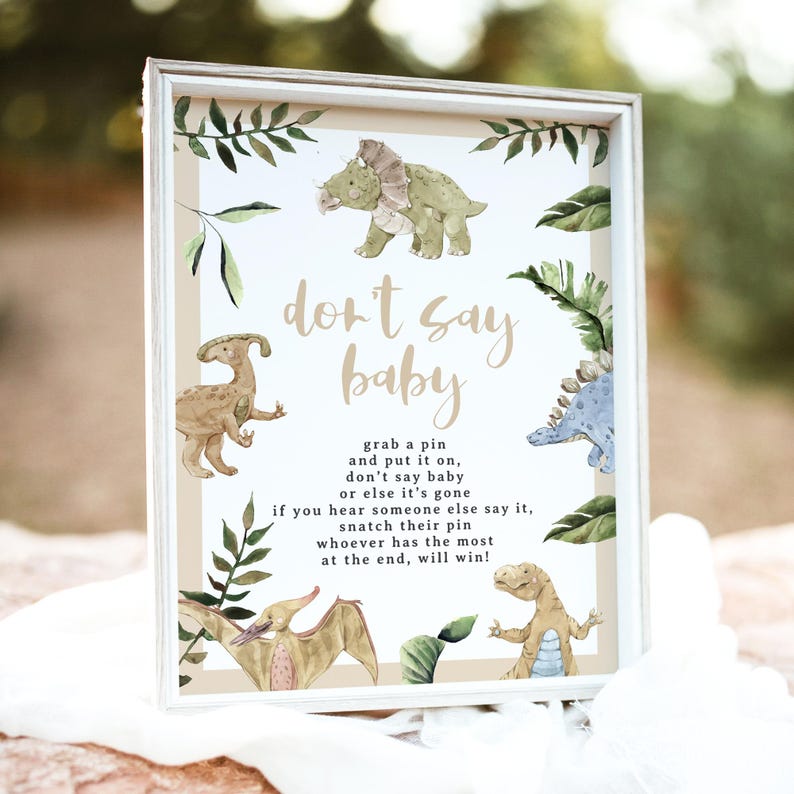 SPIKE Don't Say Baby Baby Shower Game Template, Dinosaur Baby Shower ...