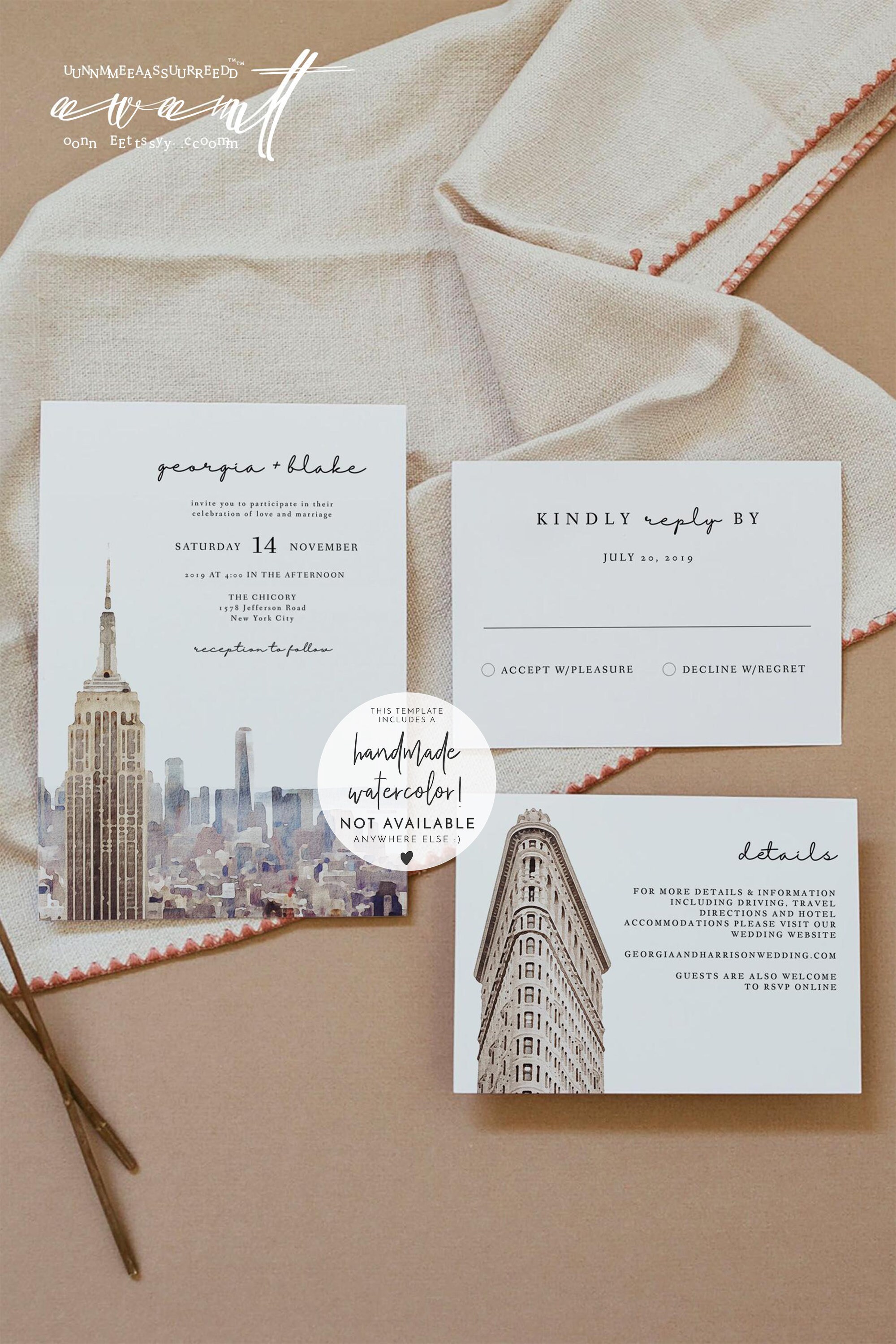 NEW YORK CITY Wedding Invitation Template Suite New York | Etsy