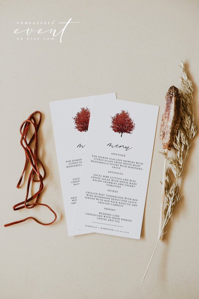 WREN Red Maple Menu Template Tree Menus Autumn Wedding Menu | Etsy
