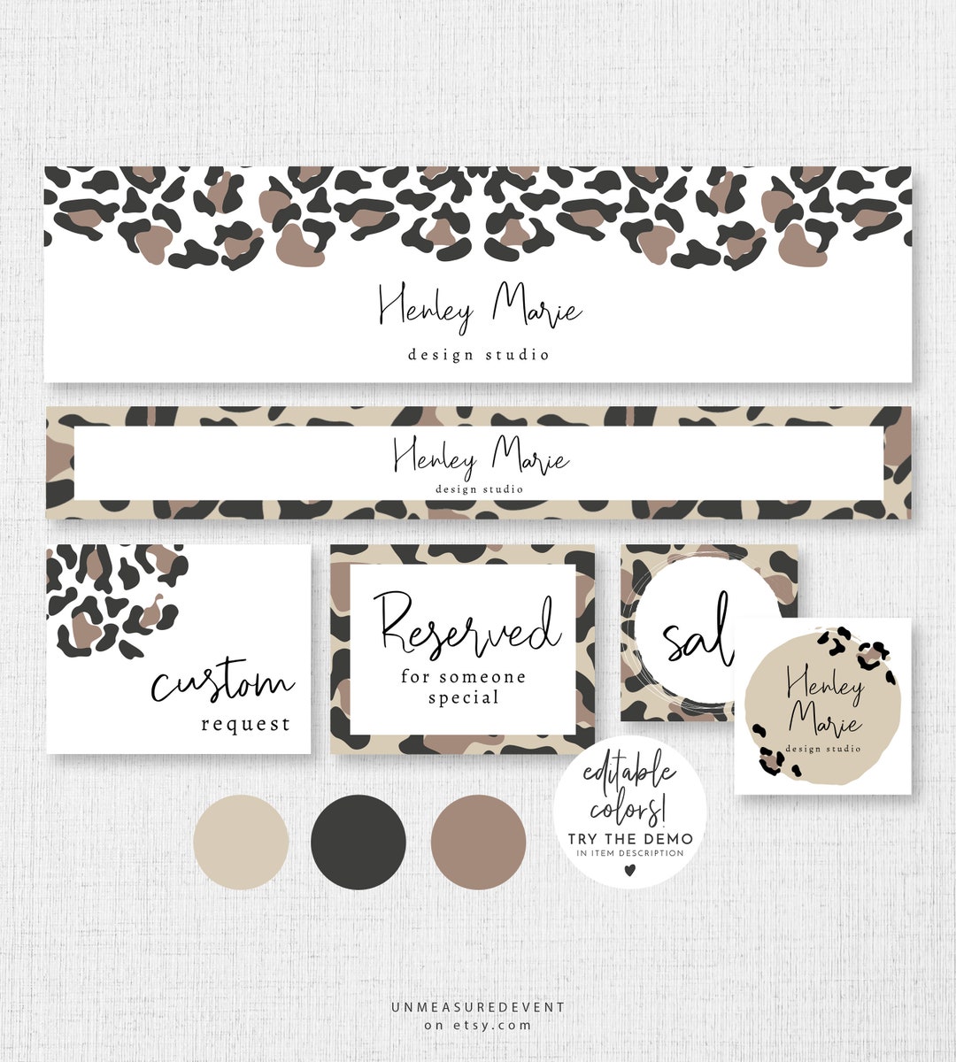 AUBREE Editable Color Leopard Print Etsy Branding Kit, Animal Print ...