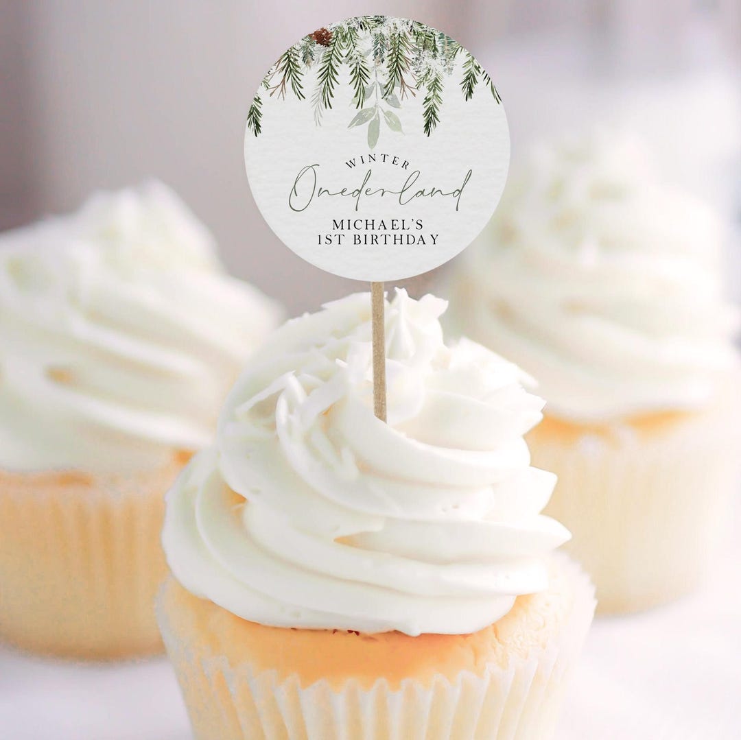 Cupcake Topper Template, Printable Cupcake Tag, Winter Onederland Party ...