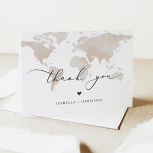 Watercolor Map Thank You Card Template, Destination Wedding Thank You ...