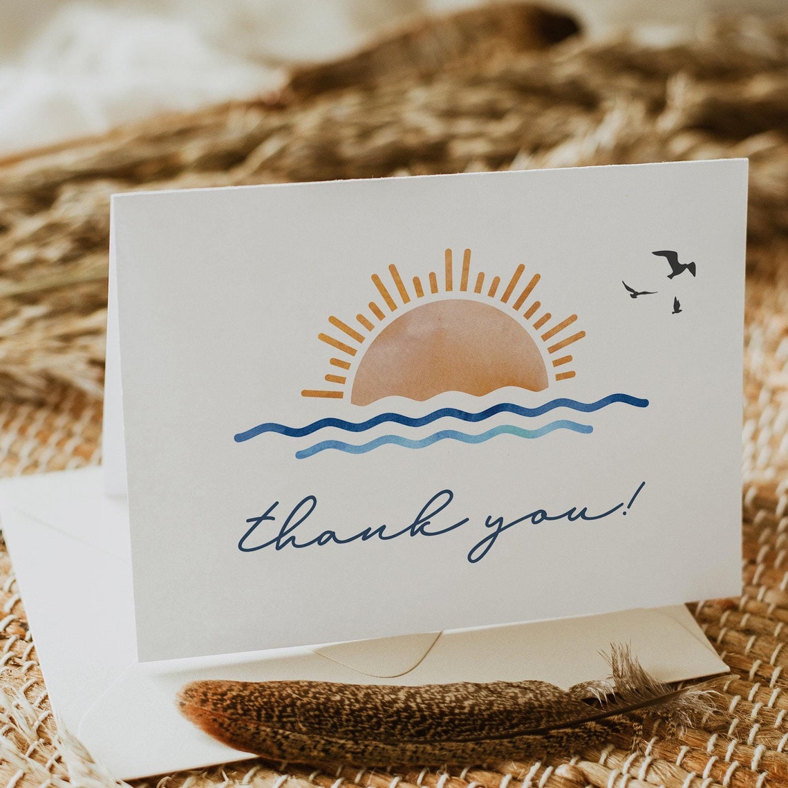Surf Thank You Card Template, Tropical Thank You Card Printable ...