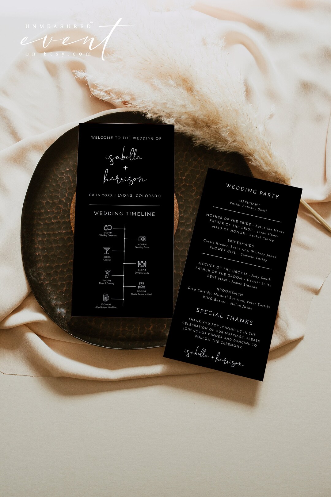 JOVI Wedding Icon Timeline & Program Template, Edgy Black Wedding Order ...