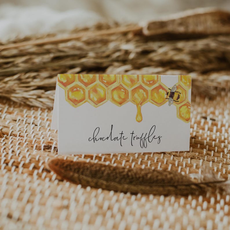 Bumble Bee Food Label Template, Honeycomb Buffet Food Cards Printable ...