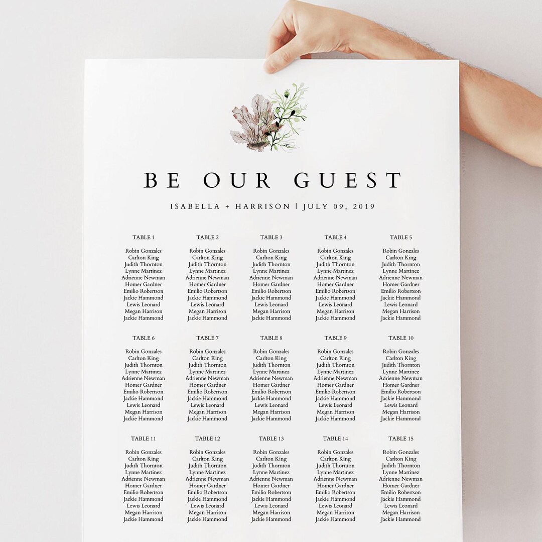 Beach Wedding Seating Chart, Ocean Seating Chart, Tropical Seating ...