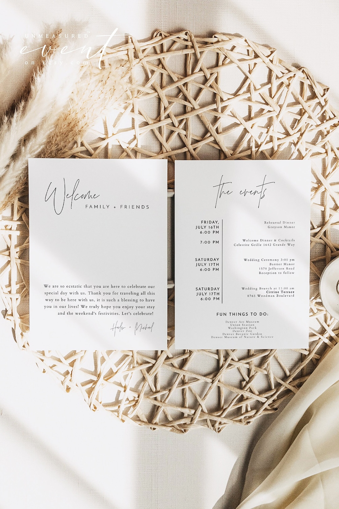 BLAIR Minimalist Wedding Events Card Template, Modern Wedding Itinerary ...
