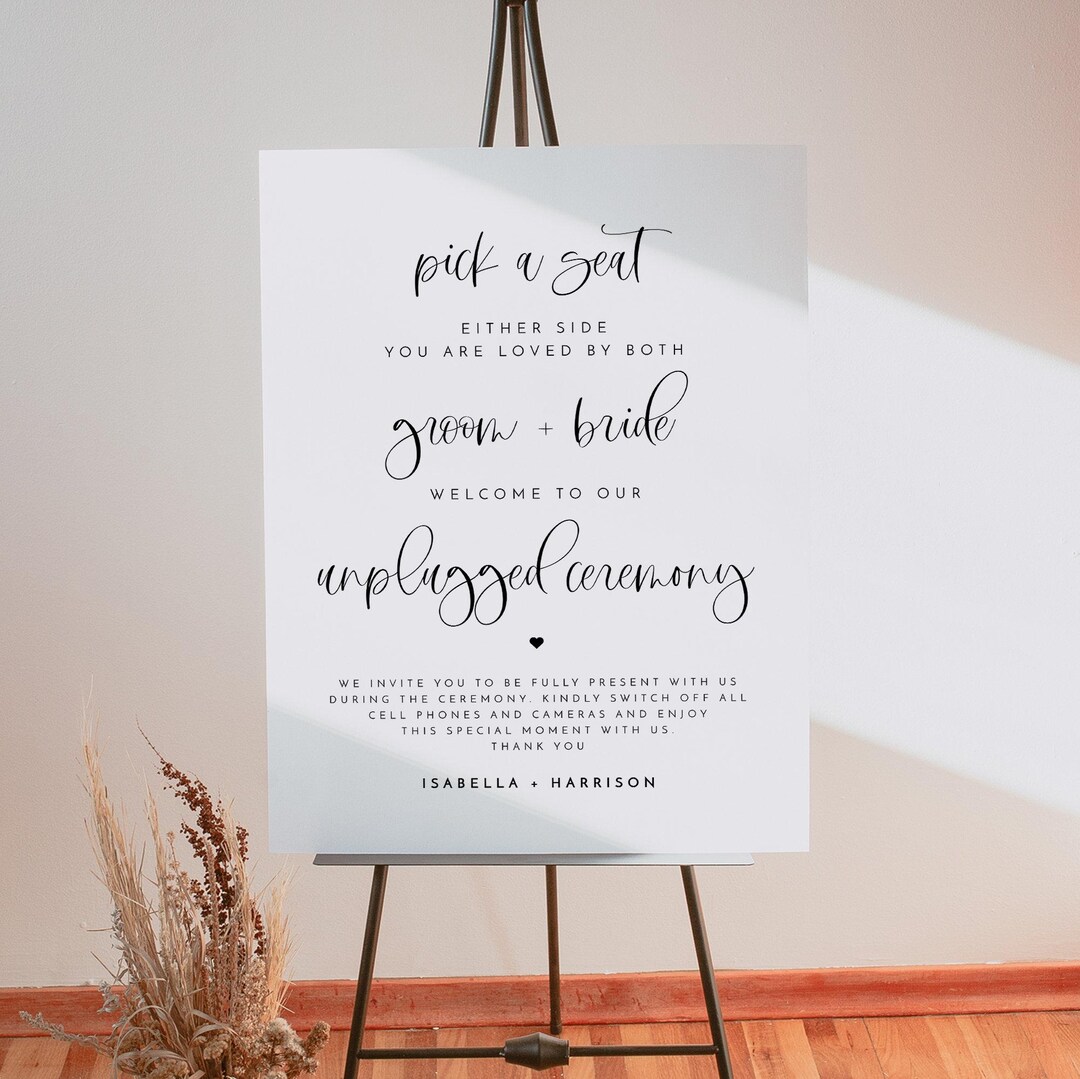 Simple Pick a Seat Sign Template, Unplugged Ceremony Sign Printable ...