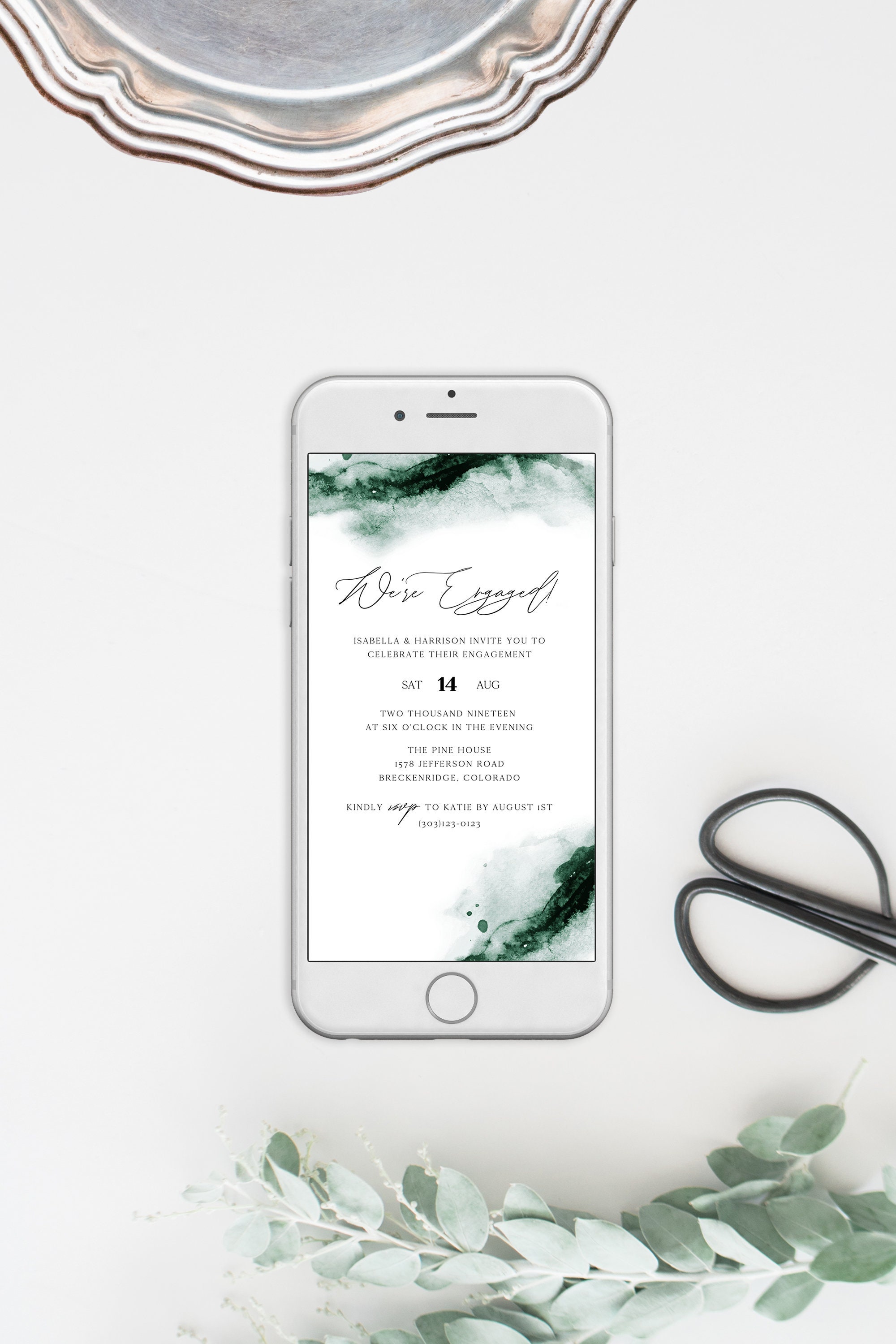 EMERALD Abstract Engagement Party Evite Template Engagement - Etsy