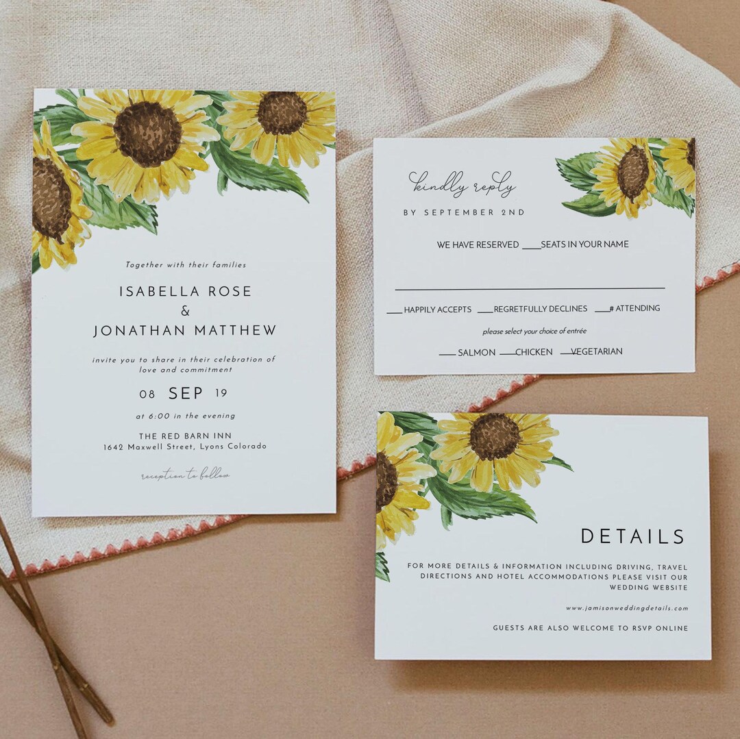 Sunflower Wedding Invitation, Fall Wedding Invitation, Autumn Wedding ...