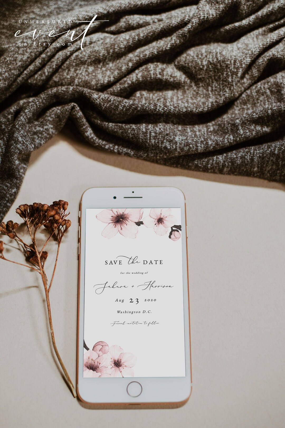 HARUMI | Cherry Blossom Text Message Save the Date Template, Sakura ...