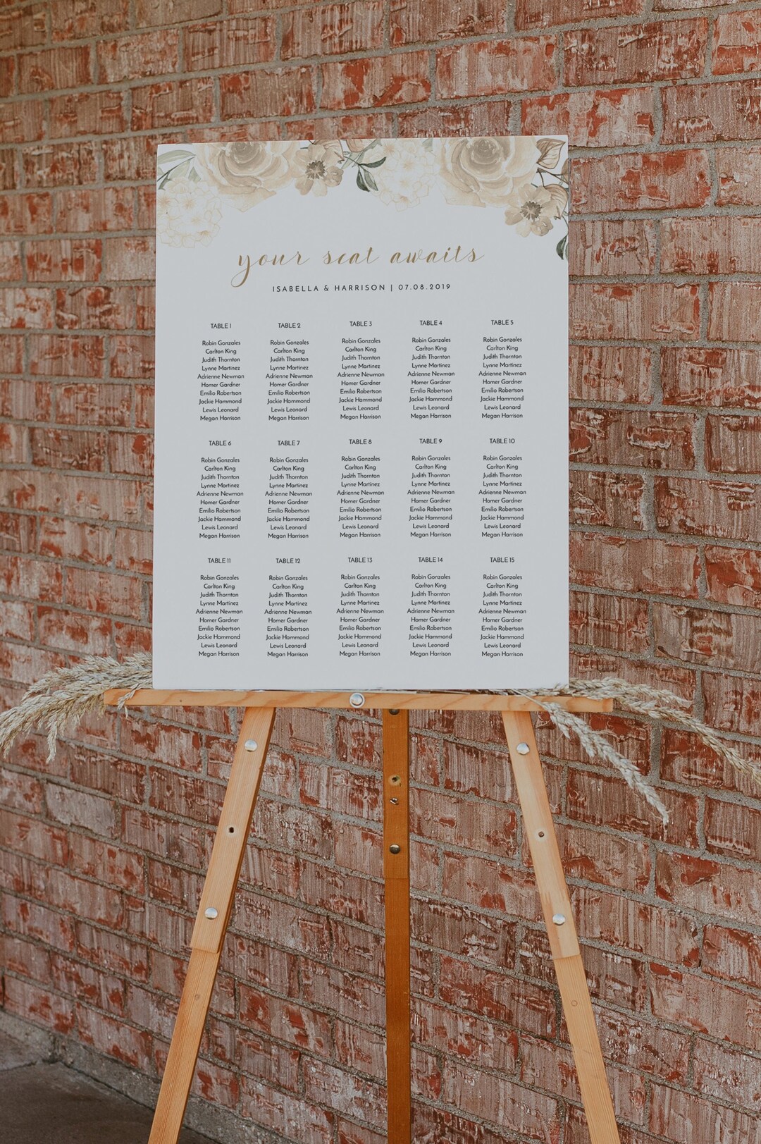 Kate - Ivory Floral Table Seating Chart Template, Fall Wedding Seating ...