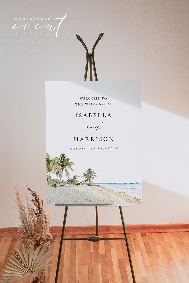 CANCUN Wedding Welcome Sign Template Watercolor Tropical - Etsy