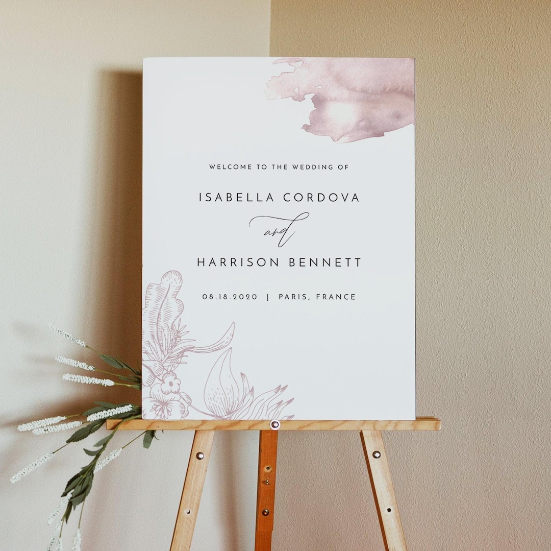Blush Watercolor Wedding Welcome Sign Template, Pink Wedding Welcome ...