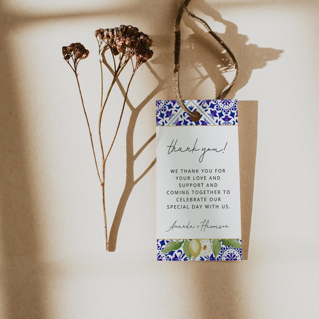 Favor Tag Printable, Mediterranean Blue Tile Gift Tag Template, Greek ...