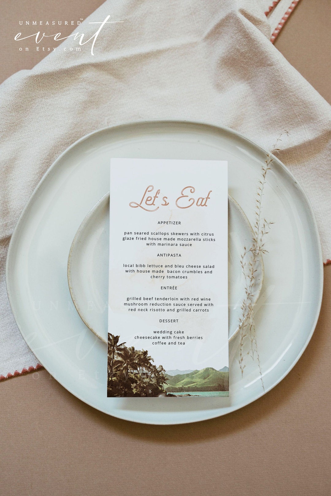 NANI Vintage Hawaii Wedding Menu Template, Tropical Menu Cards, Beach ...