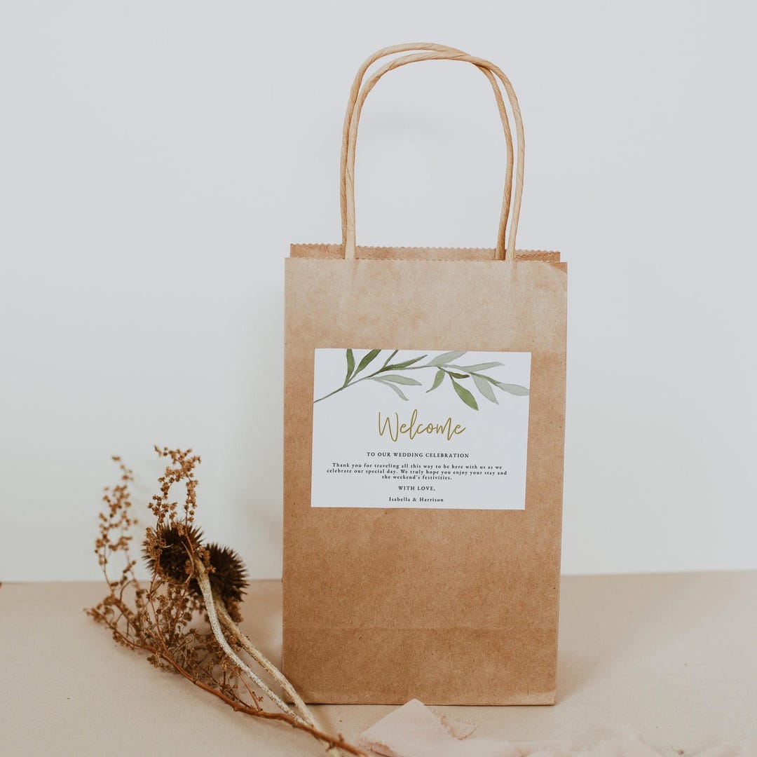 Greenery Welcome Bag Label Template, Garden Welcome Bag Stickers ...