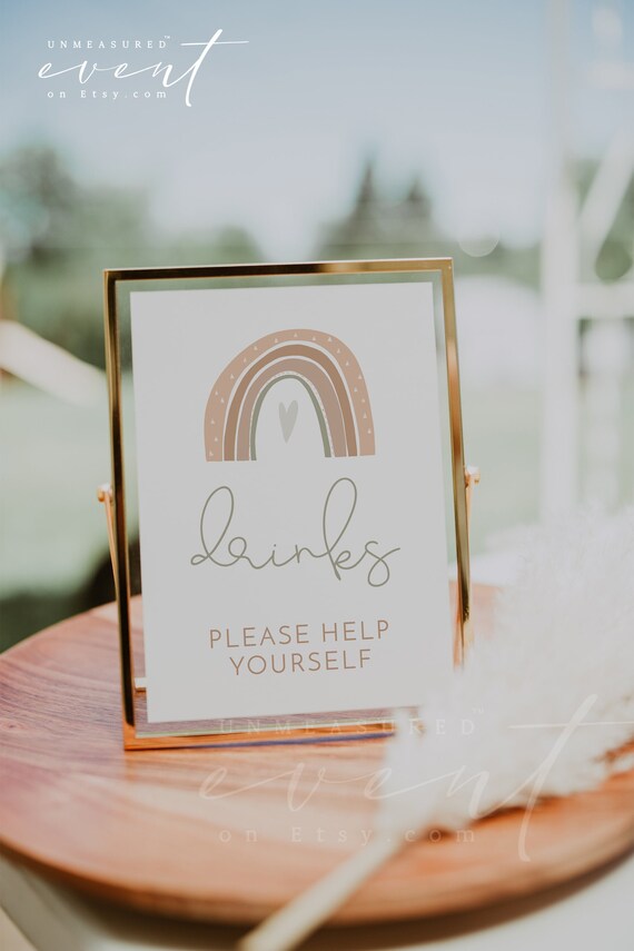 GITA Drink Sign Template Bohemian Rainbow Baby Shower Drinks | Etsy